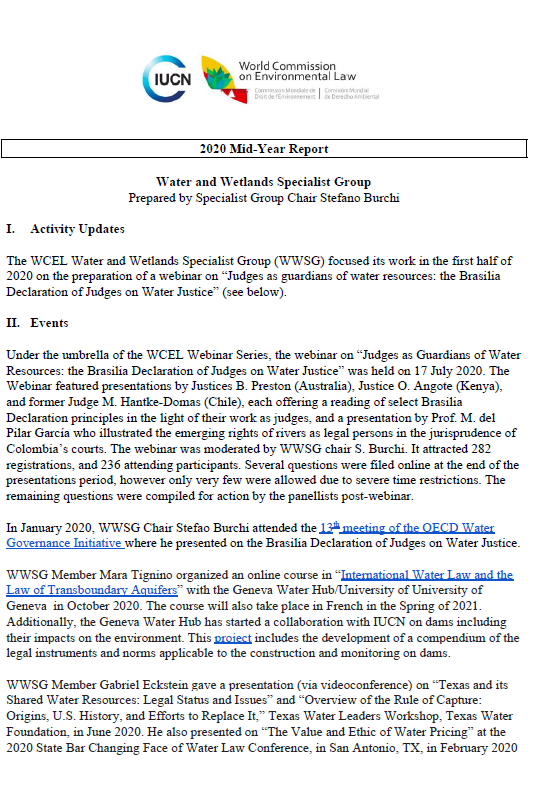 Water and Wetlands Specialist Group report 2020 - resource | IUCN